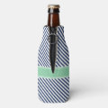 Navy and Mint Stripes Nautical Anchor Monogram Bottle Cooler | Zazzle