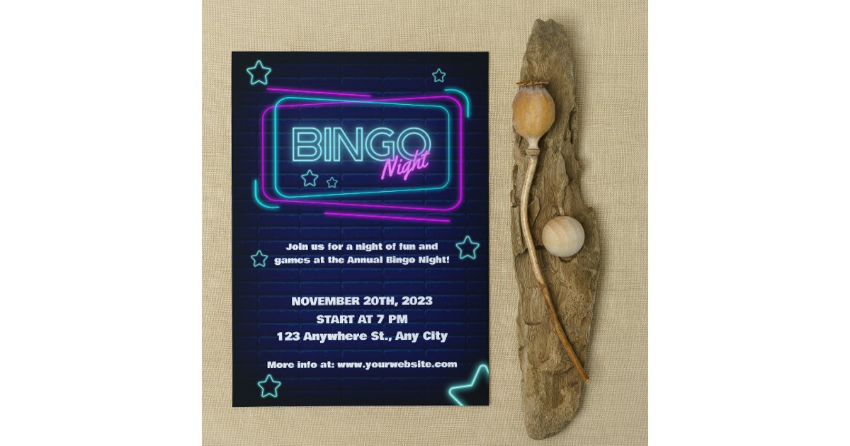 Navy and Neon Bingo Night Party Invitation | Zazzle