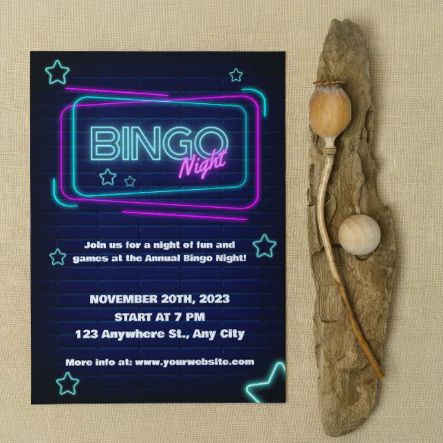 Navy and Neon Bingo Night Party Invitation | Zazzle
