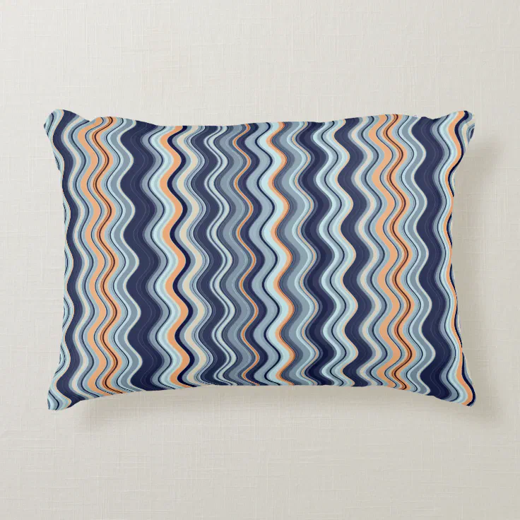 Navy and Orange Wavy Stripes Accent Pillow | Zazzle