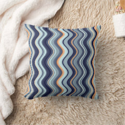 Navy and Orange Wavy Stripes Throw Pillow | Zazzle