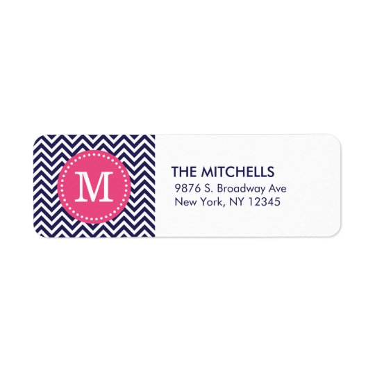 Navy and Pink Modern Chevron Custom Monogram Label | Zazzle.com