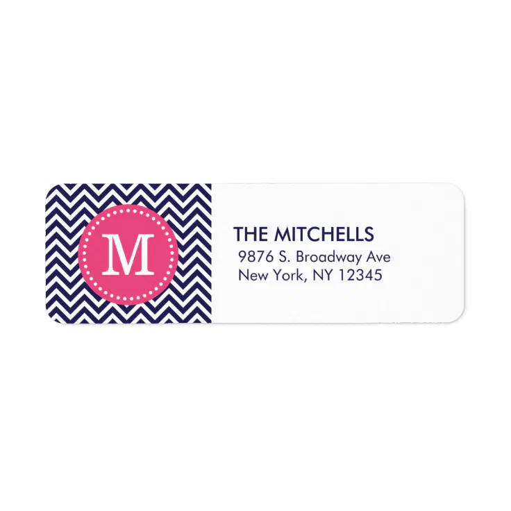 Navy and Pink Modern Chevron Custom Monogram Label | Zazzle