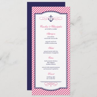 Navy and Pink Nautical Anchor Wedding Menu Card | Zazzle