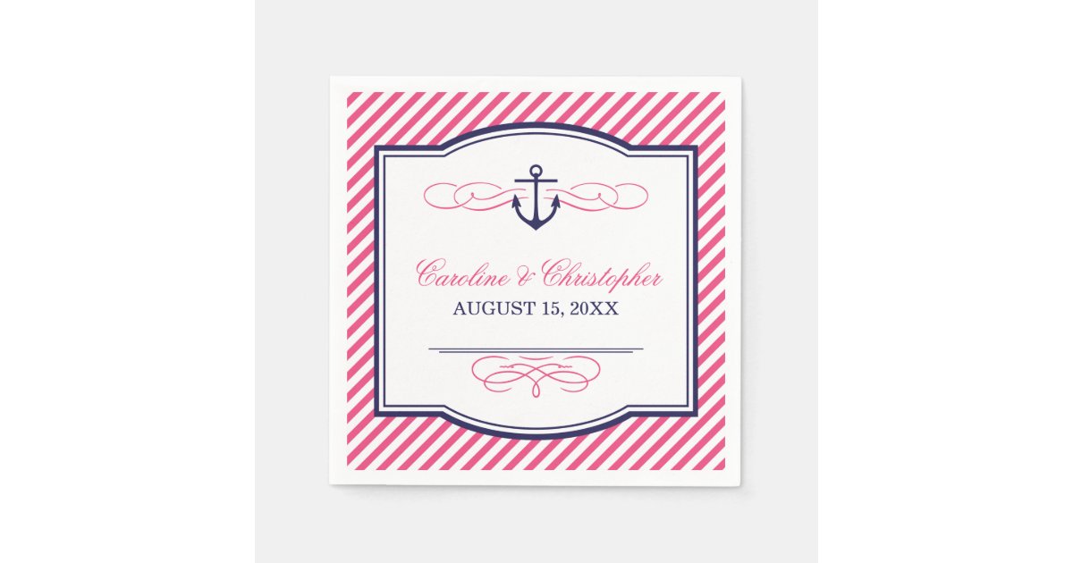 Navy and Pink Nautical Anchor Wedding Monogram Napkins | Zazzle