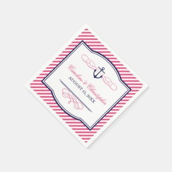 Navy and Pink Nautical Anchor Wedding Monogram Napkins | Zazzle