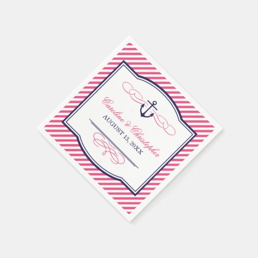 Navy and Pink Nautical Anchor Wedding Monogram Napkins | Zazzle