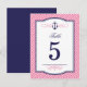 Navy and Pink Nautical Wedding Table Number Cards | Zazzle