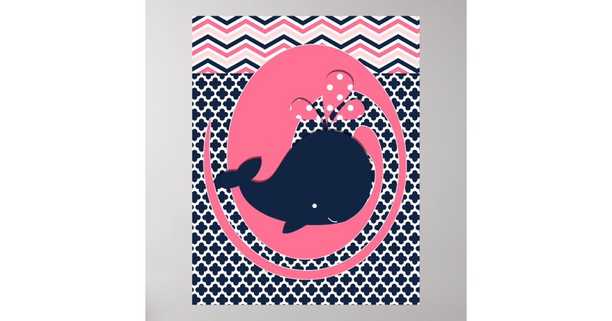 Navy and Pink Whale Nursery Poster | Zazzle