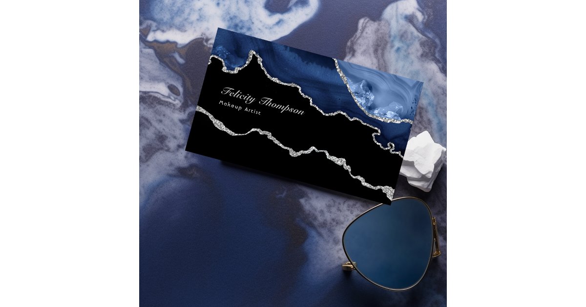 Navy and Silver Agate Precious Stone QR Code Business Card | Zazzle