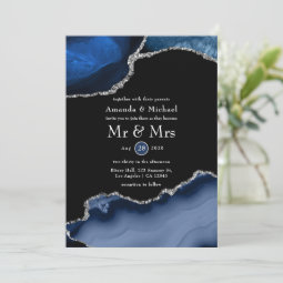 Navy and Silver Agate Wedding Invitation | Zazzle