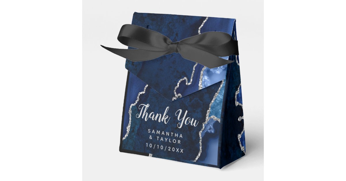 Navy and Silver Agate Wedding Thank You Favor Boxes | Zazzle