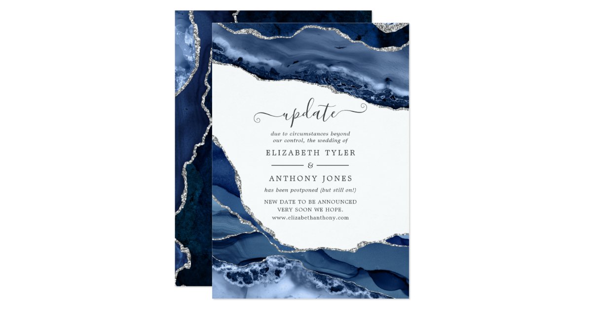 Navy and Silver Agate Wedding Update Invitation | Zazzle.com