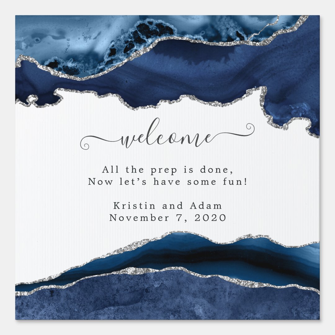 Navy and Silver Agate Wedding Welcome Sign | Zazzle