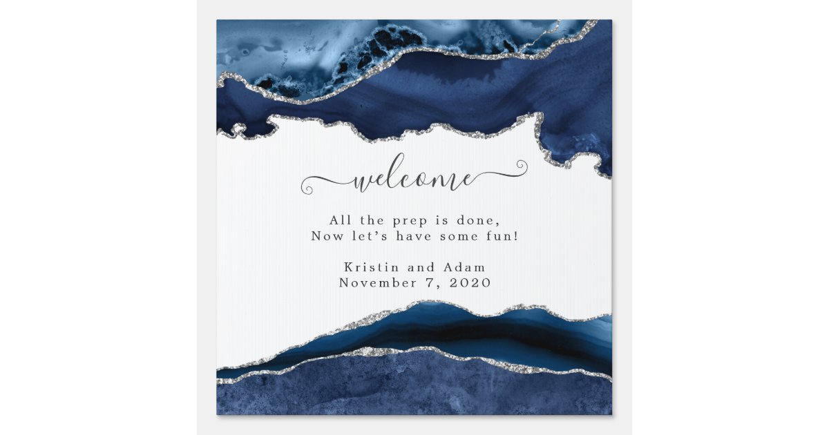 Navy and Silver Agate Wedding Welcome Sign | Zazzle