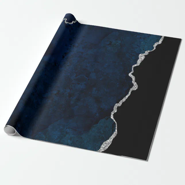 Navy and Silver Agate Wrapping Paper | Zazzle