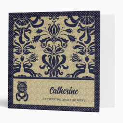 Navy and Taupe Damask Custom Binder | Zazzle