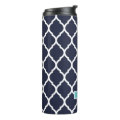 Navy and Turquoise Moroccan Quatrefoil Monogram Thermal Tumbler | Zazzle