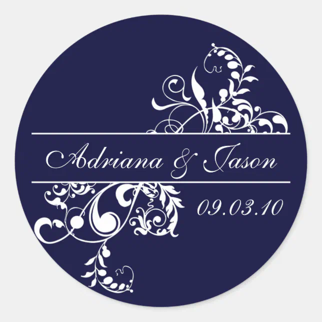 Navy and White Flourish Monogram Sticker | Zazzle