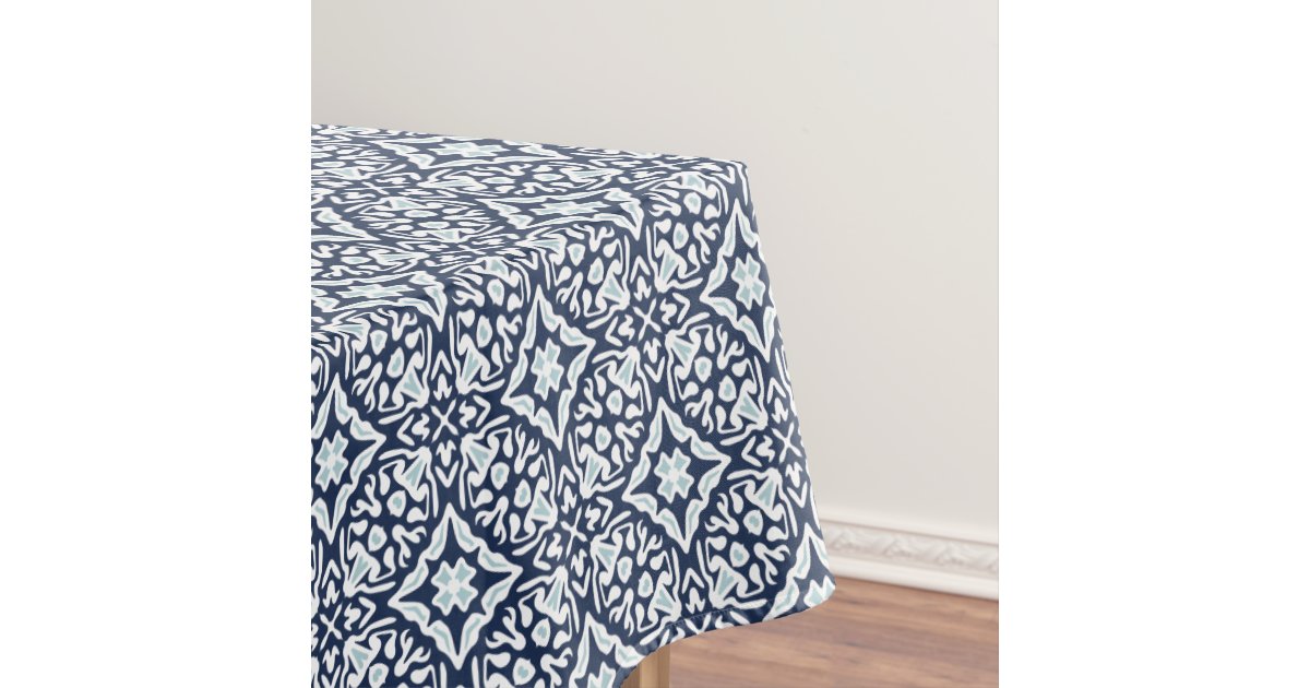 Navy and White Mediterranean Tile Pattern Tablecloth | Zazzle.com Navy and White Mediterranean Tile Pattern Tablecloth | Zazzle.com