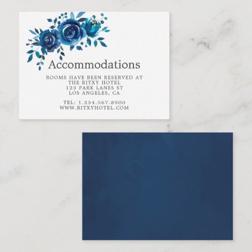 Navy and White Watercolor Wedding Accommodations Enclosure Card | Zazzle