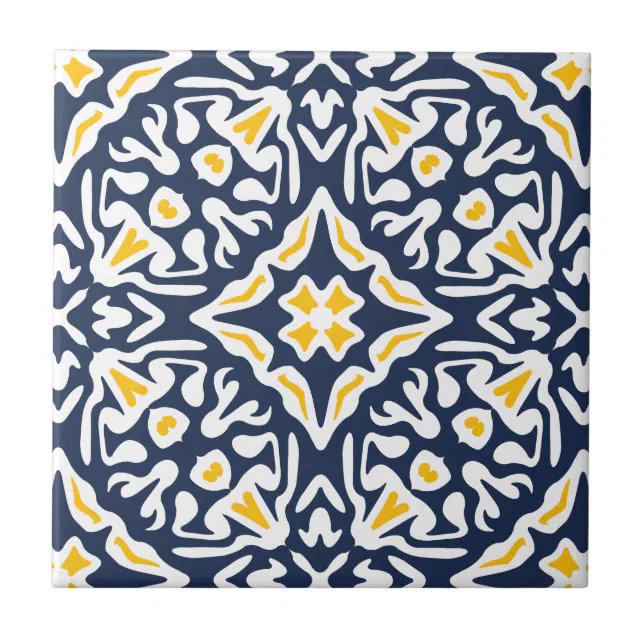 Navy and Yellow Mediterranean Pattern Tile | Zazzle