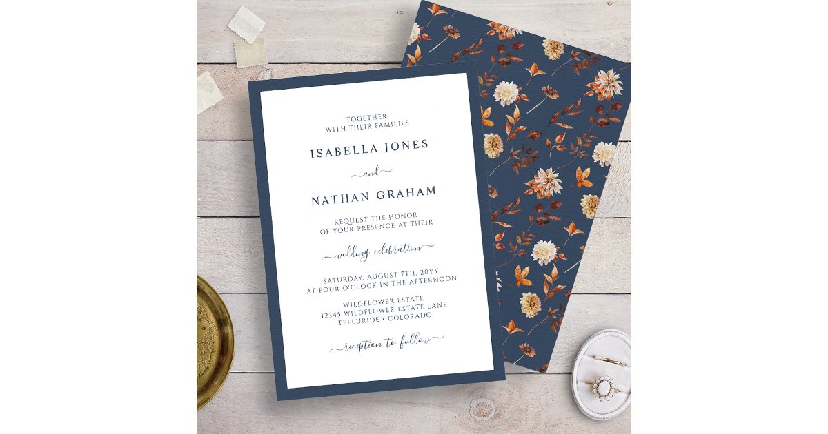 Navy Autumn Wedding Invitation | Zazzle