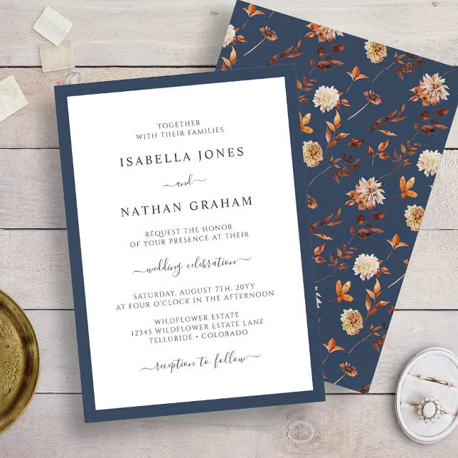Navy Autumn Wedding Invitation | Zazzle