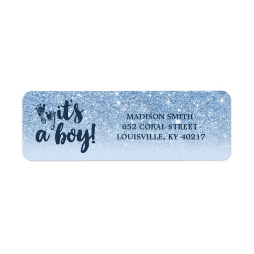 Navy Baby Blue Glitter Ombre It's A Boy Label | Zazzle