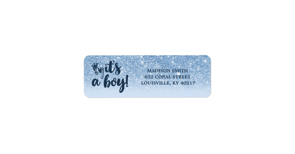 Navy Baby Blue Glitter Ombre It's A Boy Label | Zazzle