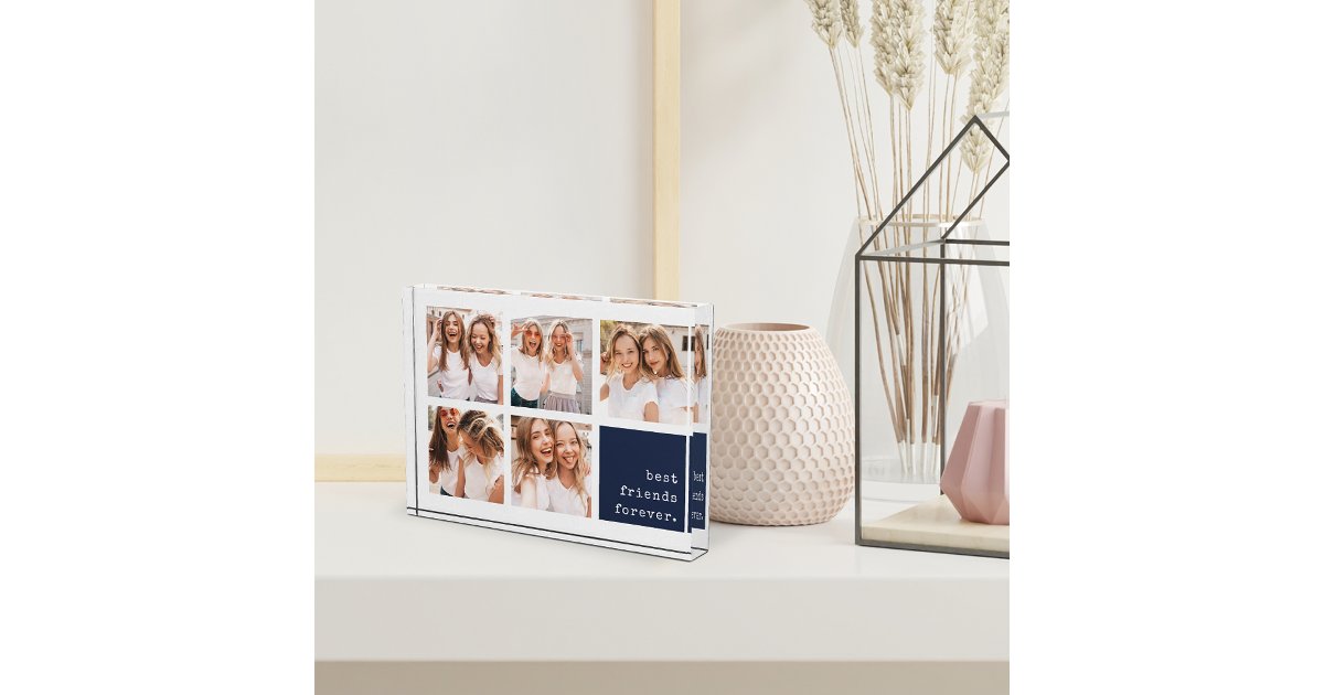 Navy | Best Friends Forever Collage Photo Block | Zazzle