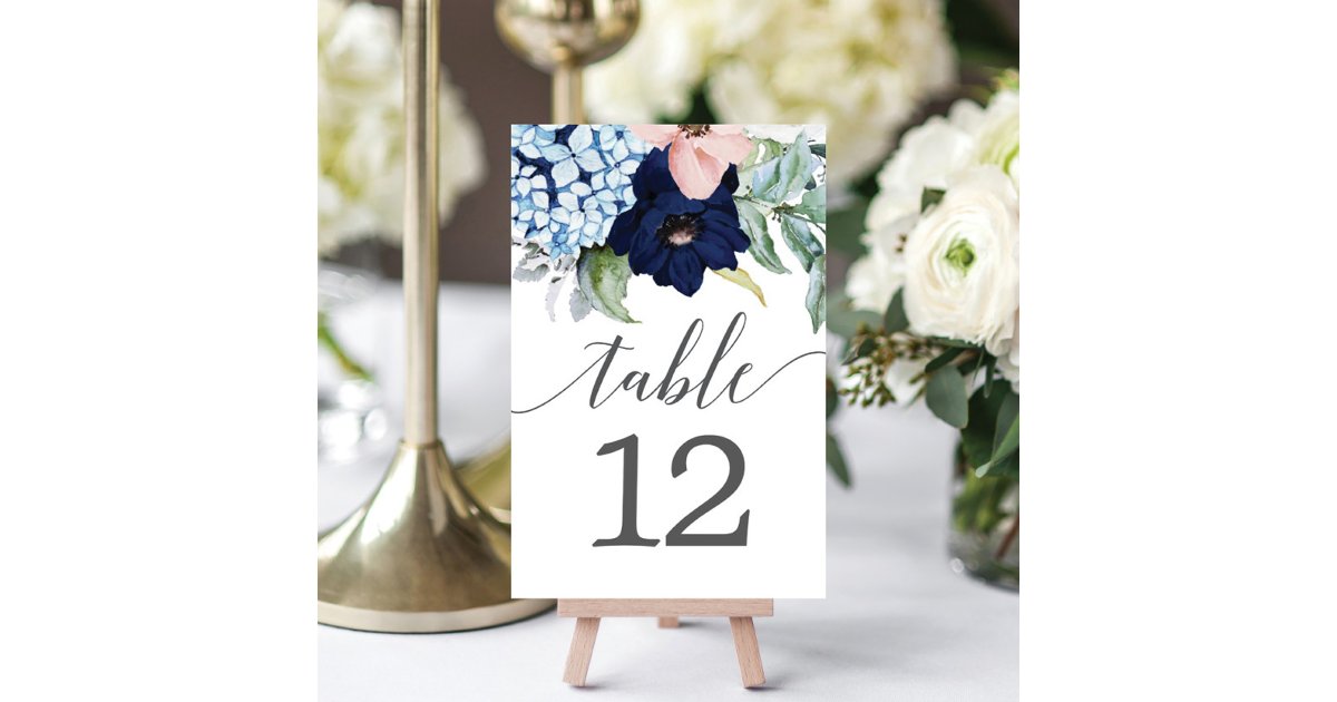 Navy Blooms Table Cards Wedding Table Numbers | Zazzle