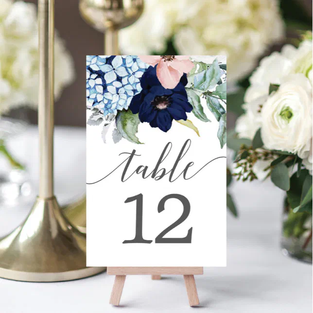 Navy Blooms Table Cards Wedding Table Numbers | Zazzle