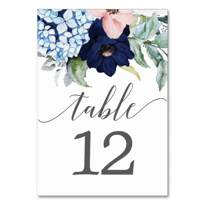 Navy Blooms Table Cards Wedding Table Numbers | Zazzle.com