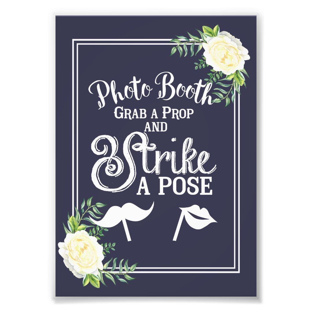 Navy blu Ivory Chic Rose wedding party Photo Booth | Zazzle