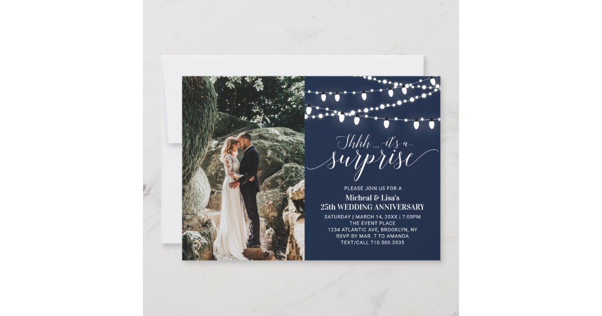 Navy Blue 25th Photo Wedding Anniversary Invitation | Zazzle