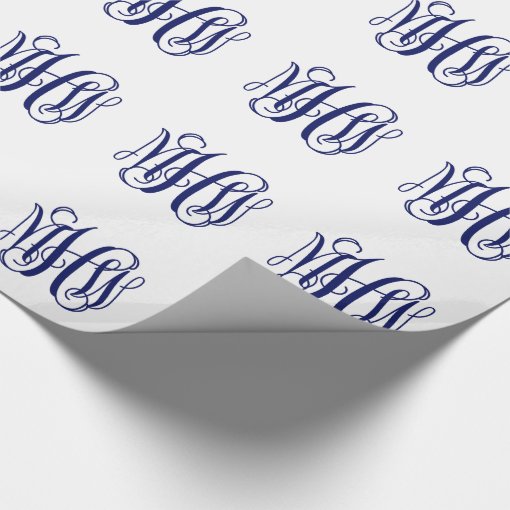 Navy Blue 3 Initials Vine Script Monogram DIY BG Wrapping Paper | Zazzle