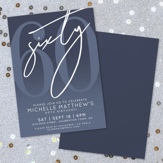 Navy Blue 60th Birthday Party Invitation | Zazzle