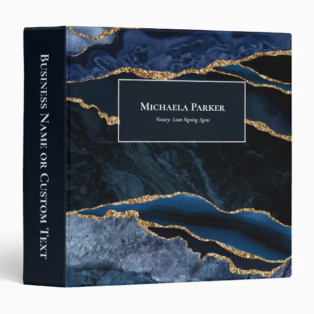 Navy Blue Agate Geode Elegant Professional 3 Ring Binder | Zazzle