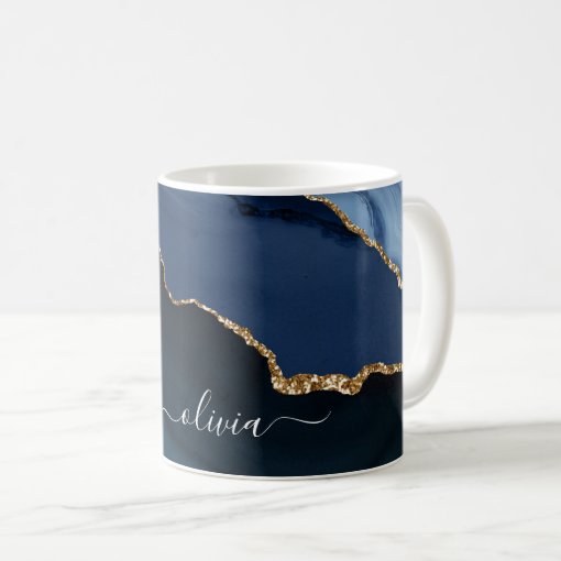 Navy Blue Agate Geode Gold Monogram Coffee Mug | Zazzle