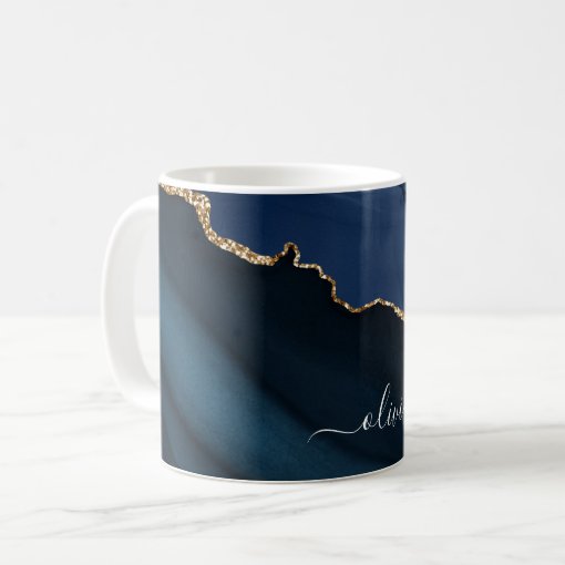 Navy Blue Agate Geode Gold Monogram Coffee Mug | Zazzle