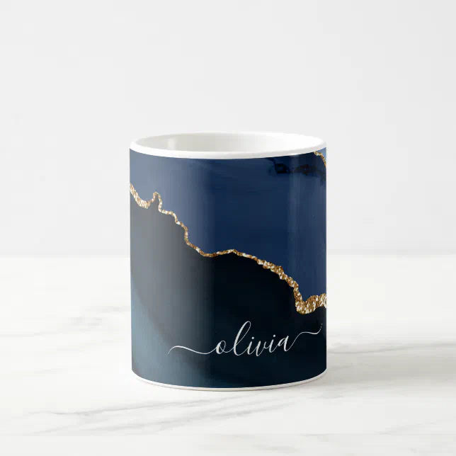 Navy Blue Agate Geode Gold Monogram Coffee Mug | Zazzle