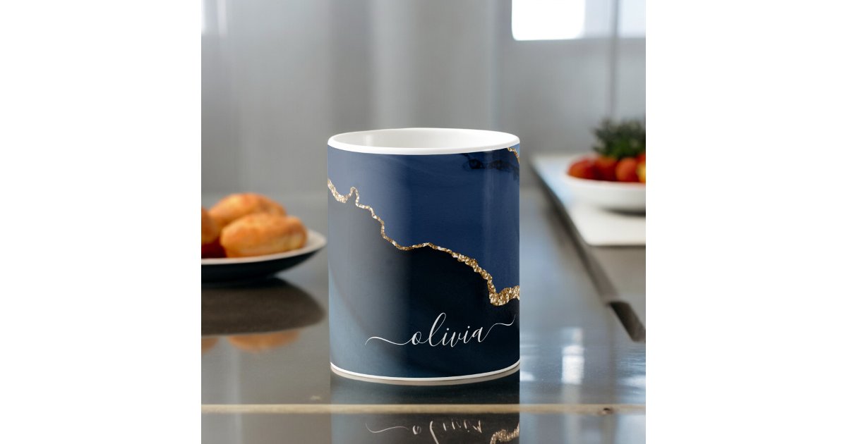 Navy Blue Agate Geode Gold Monogram Coffee Mug | Zazzle