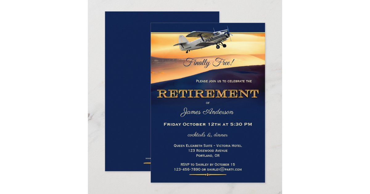 Navy Blue Airplane Retirement Party Invitation | Zazzle