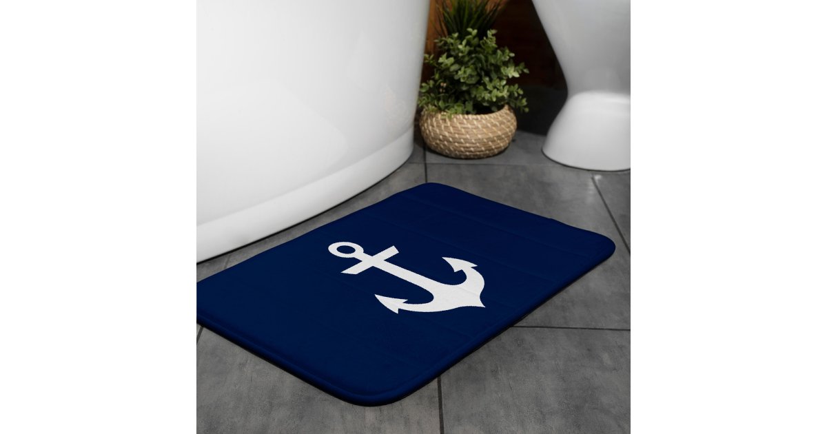 Navy Blue Anchor Bathroom Mat | Zazzle