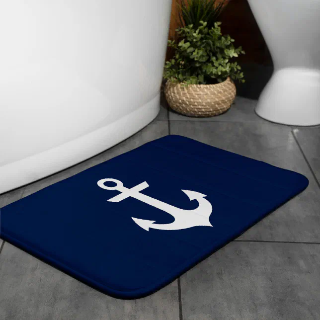 Navy Blue Anchor Bathroom Mat | Zazzle