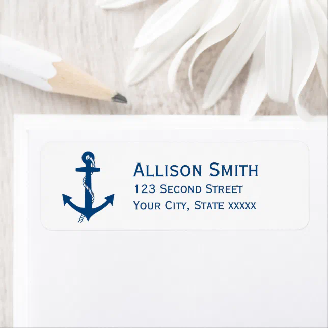 Navy Blue Anchor Nautical Return Address Labels | Zazzle