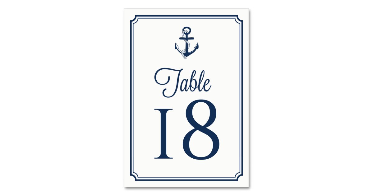 Navy Blue Anchor Nautical Table Numbers Card | Zazzle