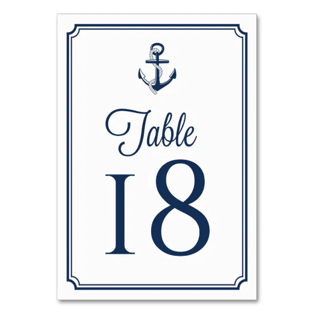 Navy Blue Anchor Nautical Table Numbers Card | Zazzle