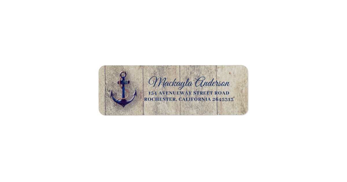 Navy Blue Anchor Rustic Driftwood Nautical Label | Zazzle